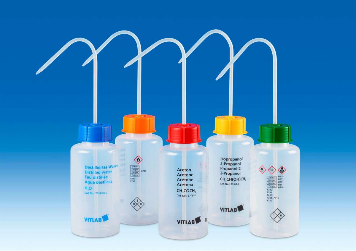 VITsafe Weithals-Spritzflasche 500 ml | Wasser | Blaue Kappe | ROTERT